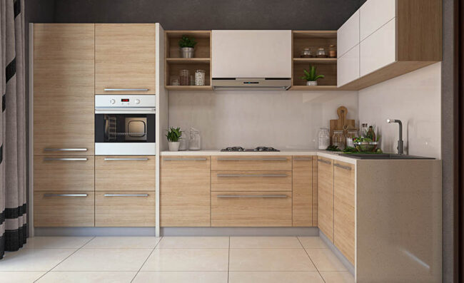L-shaped open kitchen cabinets - Parlun