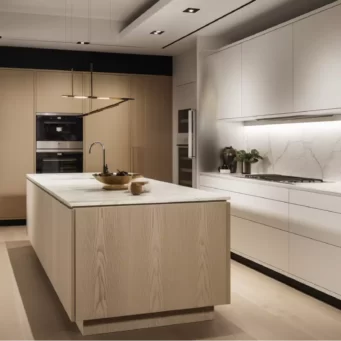 Pristine Class: White Oak Flat Panel Kitchen Cabinets - Parlun