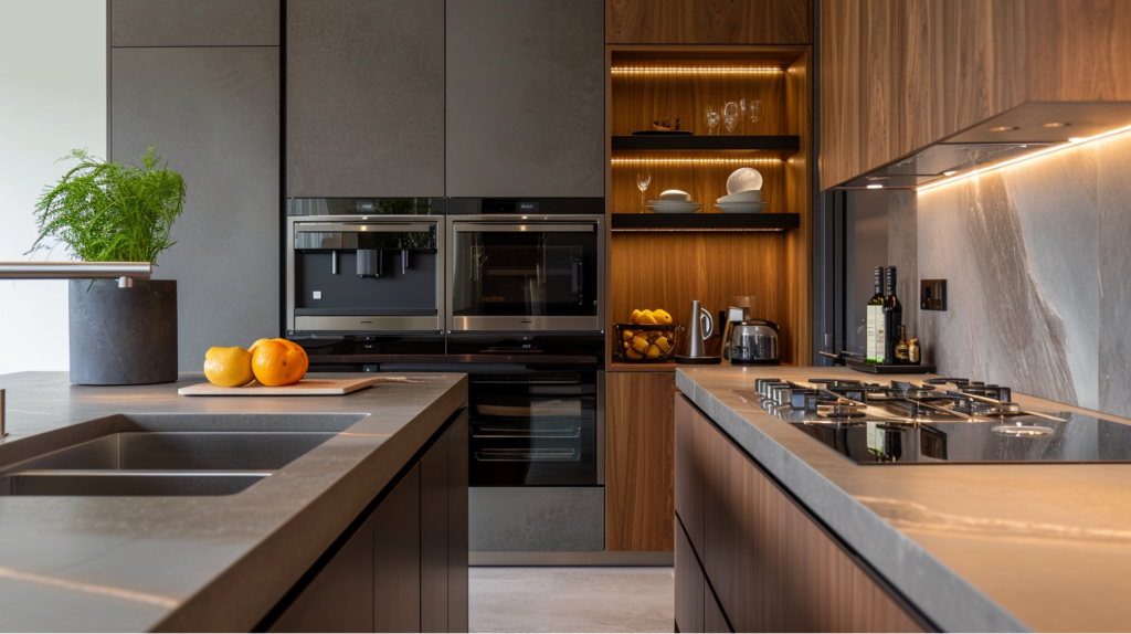 Try Out Bespoke Matte Grey And Natural Wood Kitchen Cabinets - Parlun