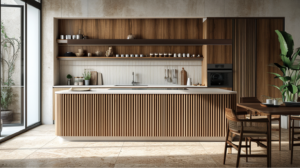 Modern Wood Kitchen Cabinets With Fluted Accents - Parlun
