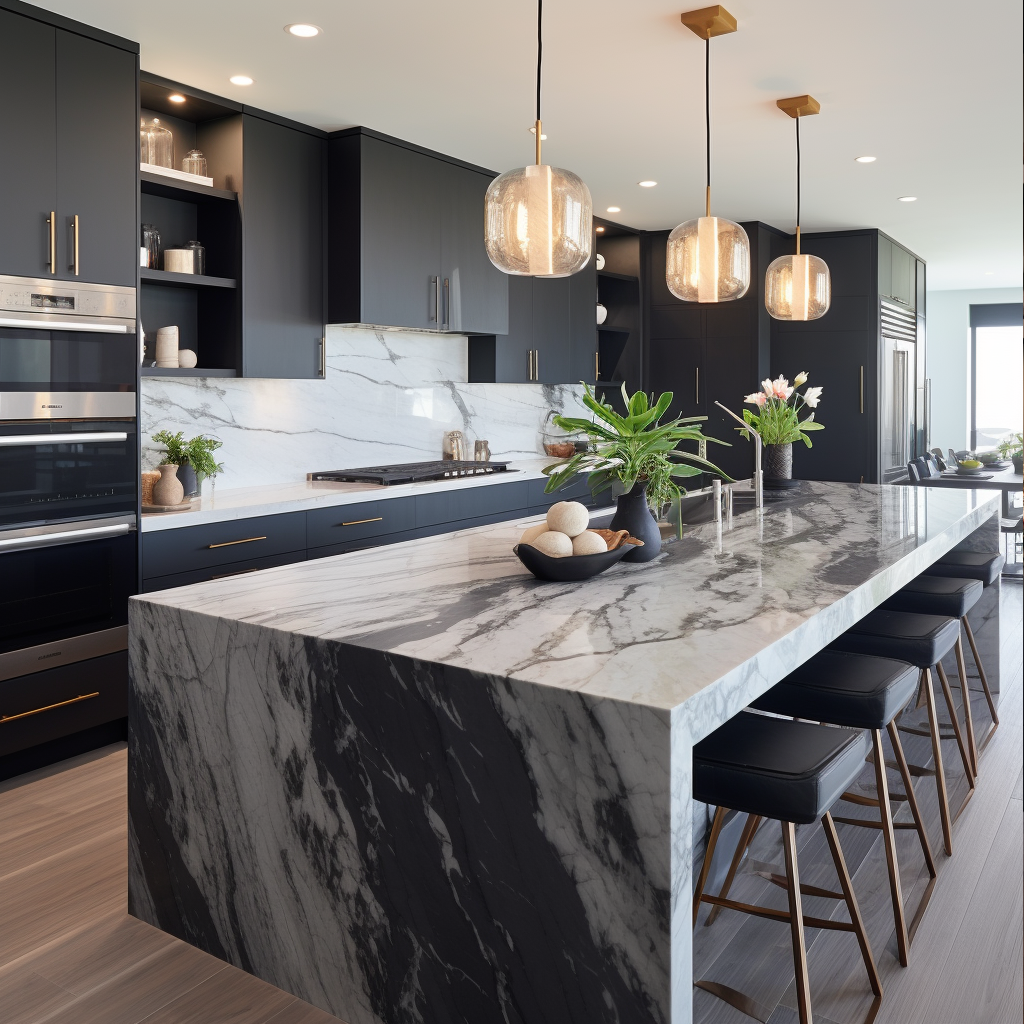 Natural Stone Beauty Meets Black Kitchen Cabinets - Parlun